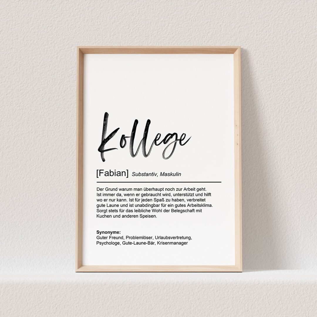 Colleague Definition Poster Personalized Anniversary Work Farewell Gift ...