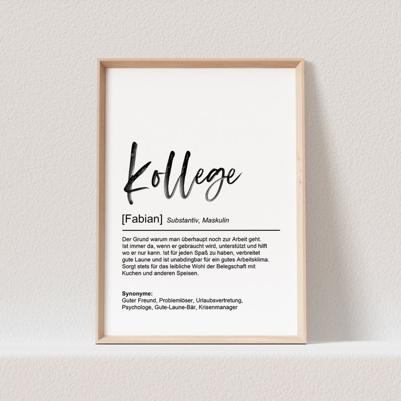 Colleague Definition Poster Personalized Anniversary Work Farewell Gift ...