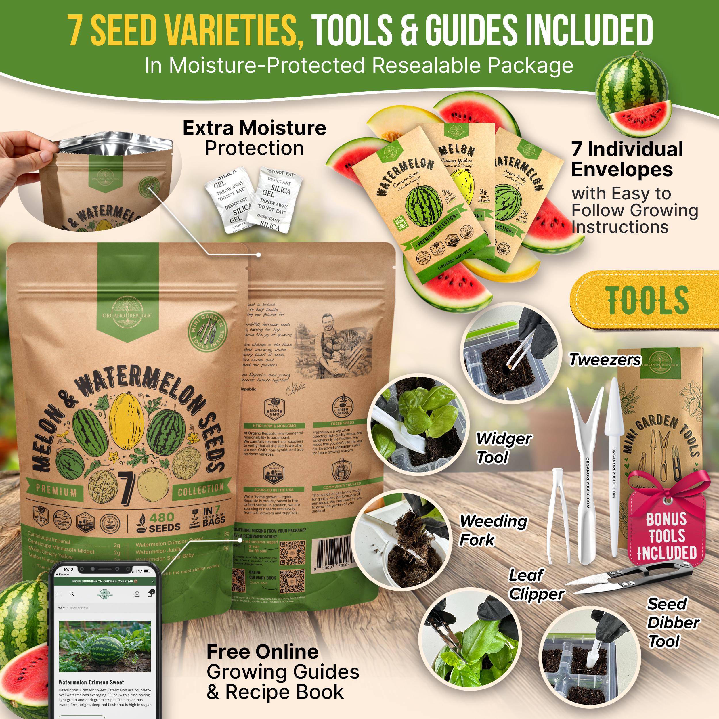 7 Melon & Watermelon Seeds Variety Pack: Heirloom Fruits, 480+ Seeds - Etsy