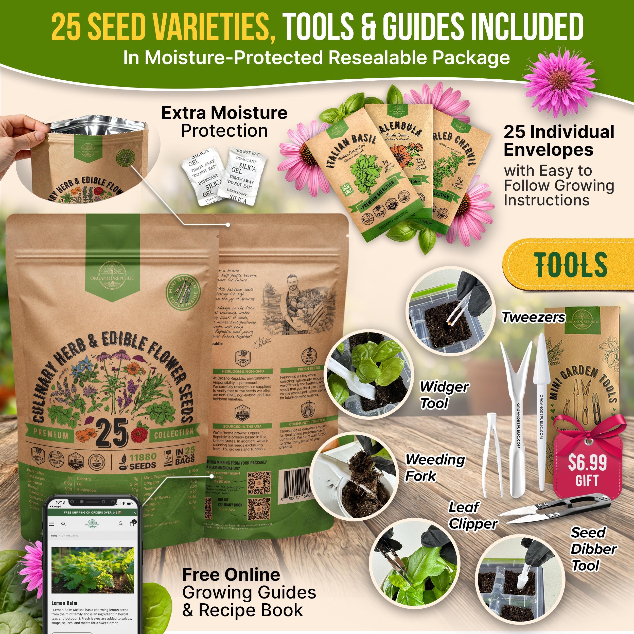 25 Culinary Herbs & Edible Flower Seeds Variety Pack for Planting ...