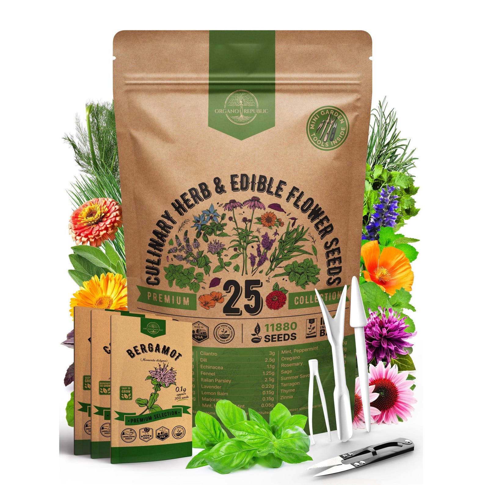 25 Culinary Herbs & Edible Flower Seeds Variety Pack for Planting ...