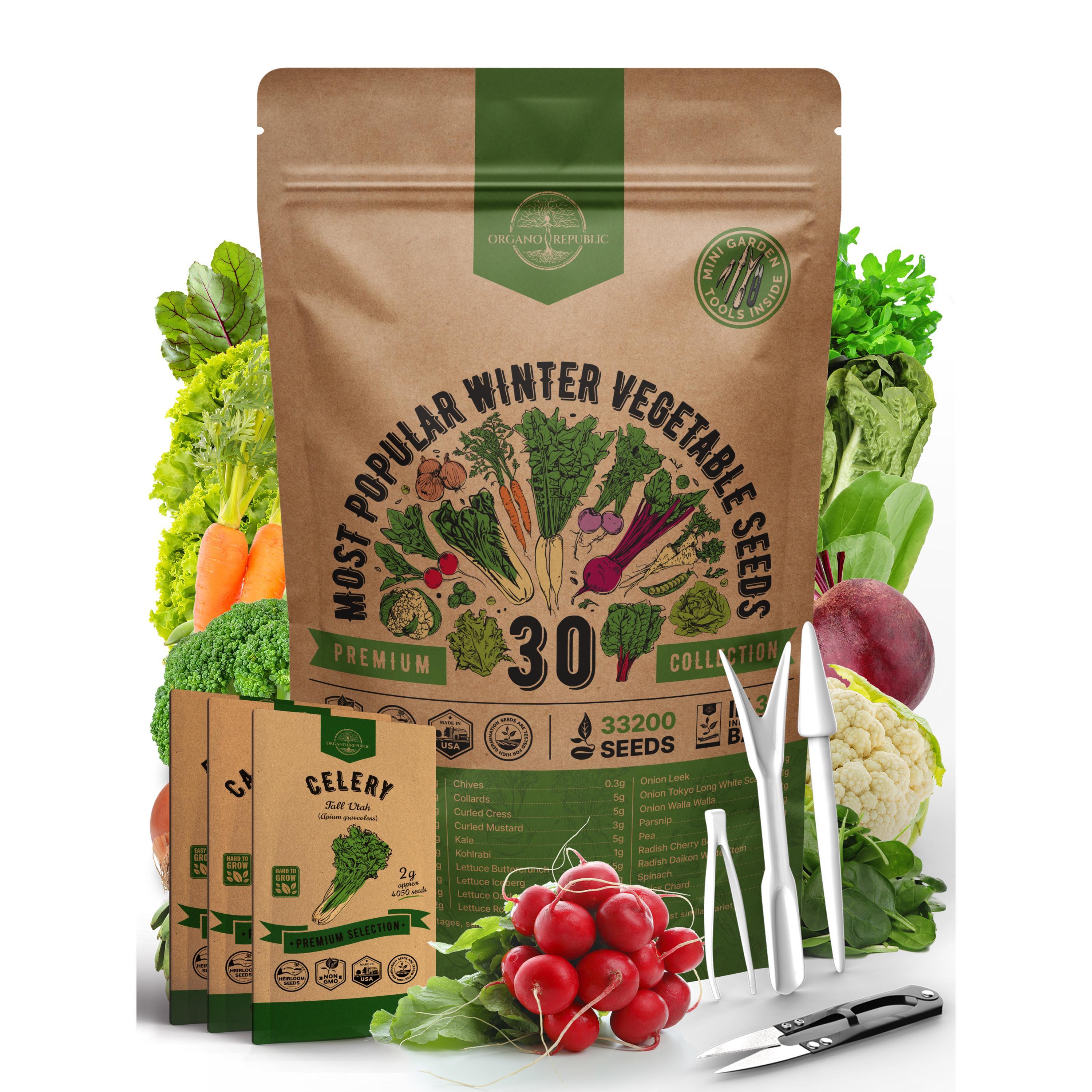 30 Winter Vegetable Seeds Variety Pack: Heirloom Non GMO Garden Seeds ...