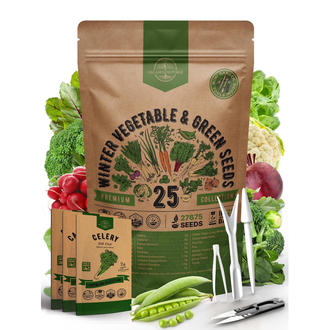 25 Winter Vegetable & Greens Garden Seeds Variety Pack - 27,675+ Non ...
