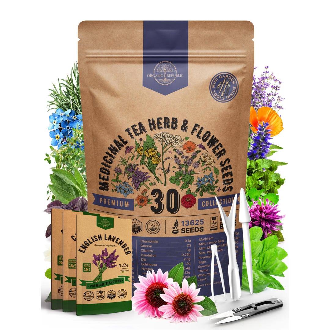 30 Medicinal Tea Herb & Flower Seeds Variety Pack - 13600+ Non GMO ...