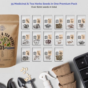 35 Medicinal & Tea Herb Seeds Variety Pack 8200 Non GMO Heirloom Seeds ...