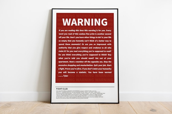 Fight Club Warning Custom Art Print Movie Poster Brad | Etsy UK