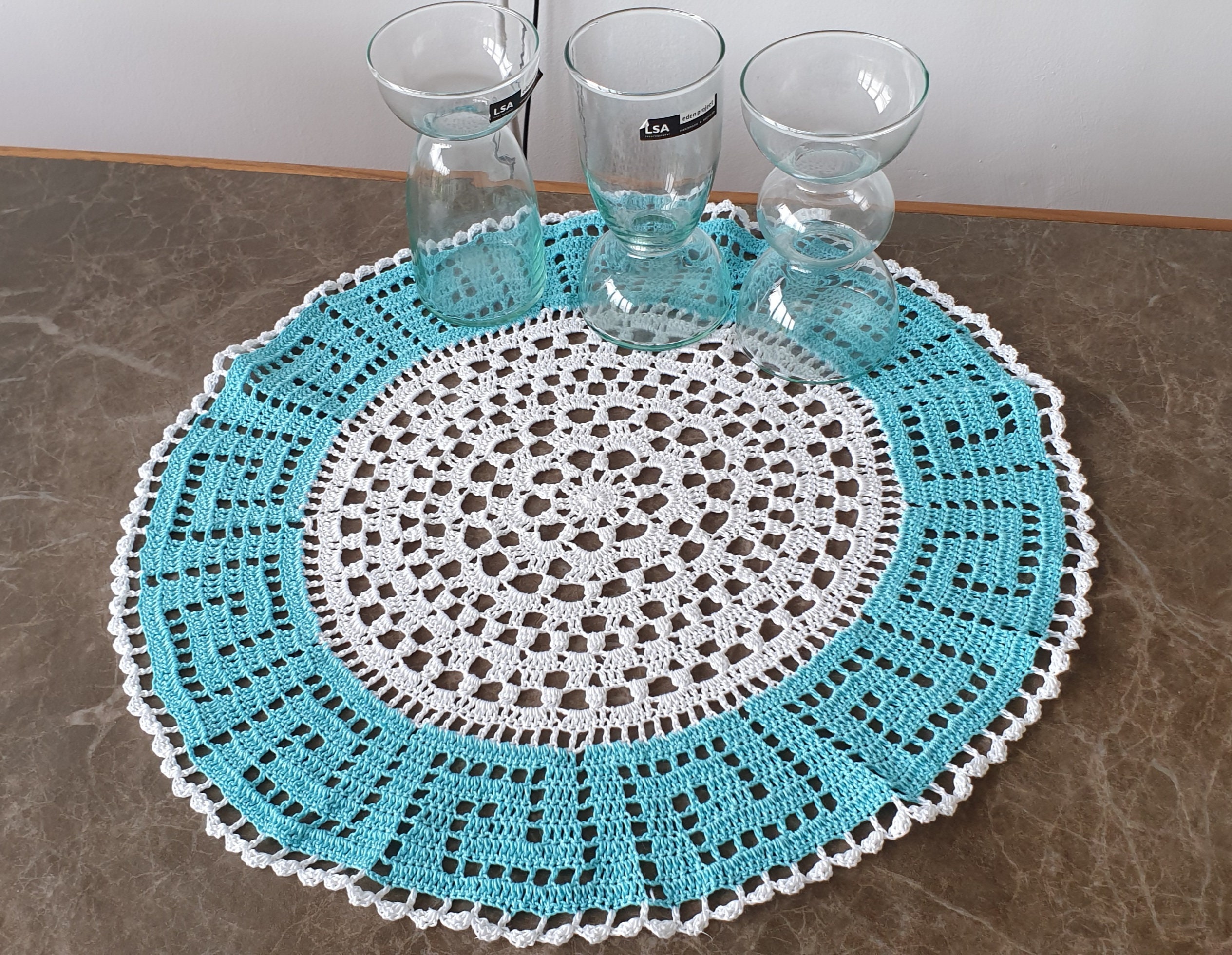 Stunning handmade crochet lace 'Greek Key' Placemat | Etsy