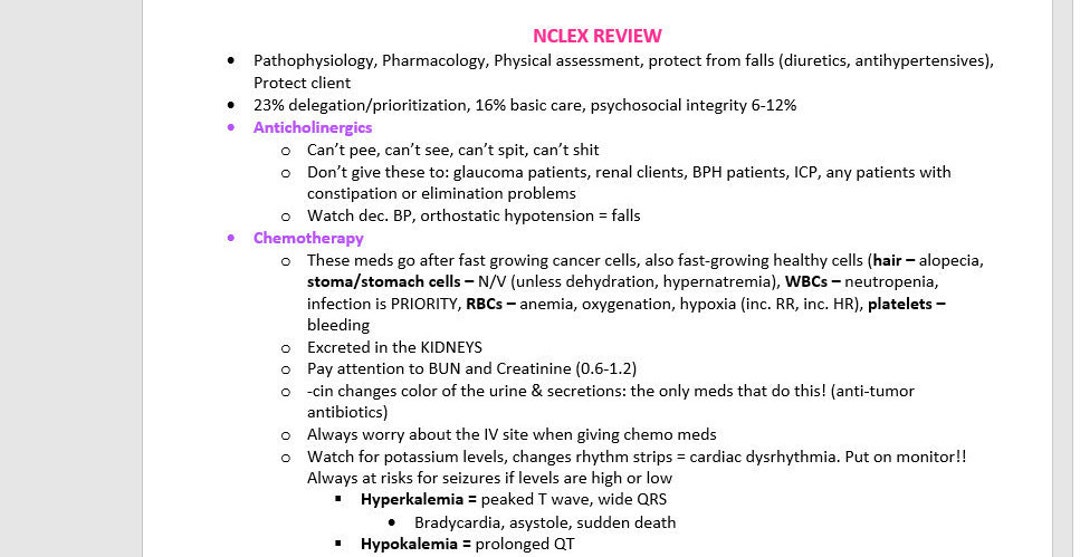 NCLEX MAIN TOPICS Review - Etsy