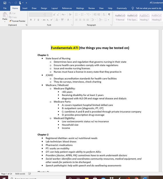 Fundamentals ATI 24 Pgs KEY POINTS to Pass - Etsy