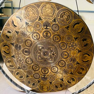 Flower of Life Prayer Gong on Spirit Guide Gong Stand-handmade Tibetan ...