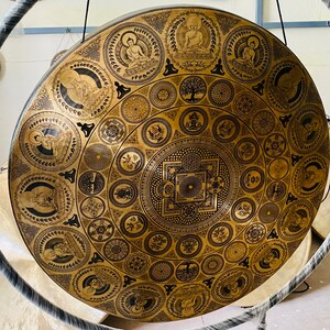 Flower of Life Prayer Gong on Spirit Guide Gong Stand-handmade Tibetan ...