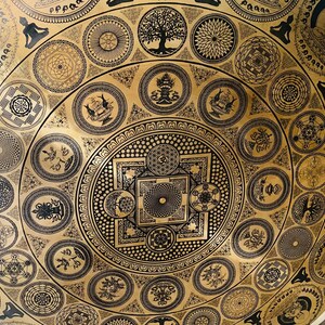 Flower of Life Prayer Gong on Spirit Guide Gong Stand-handmade Tibetan ...