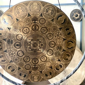 Flower of Life Prayer Gong on Spirit Guide Gong Stand-handmade Tibetan ...