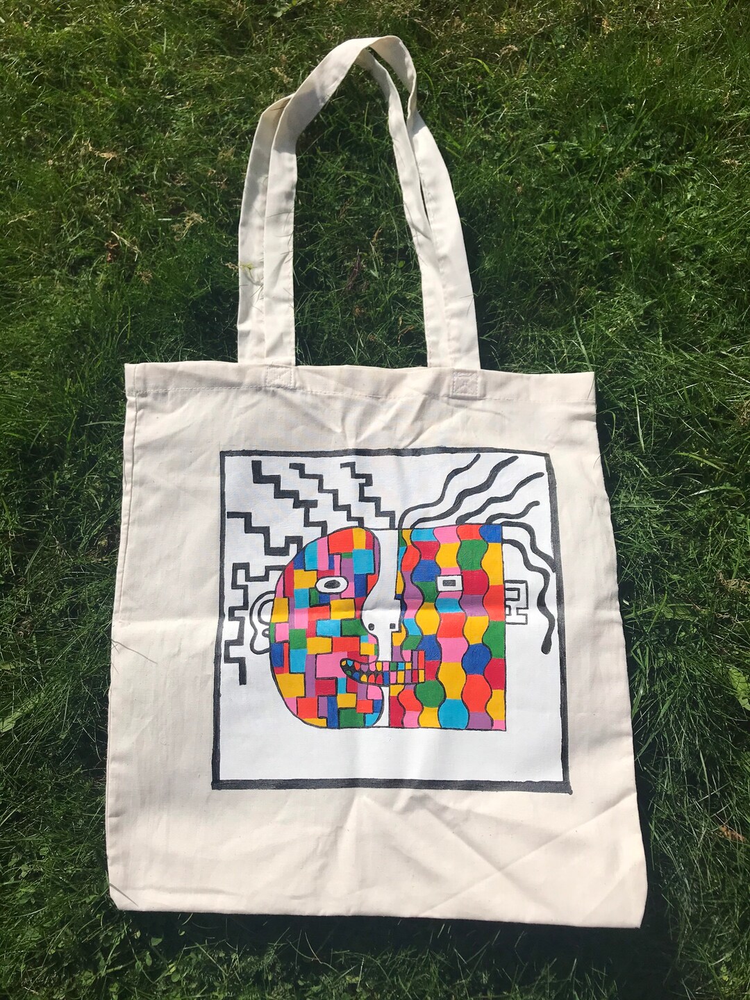 Hand Painted squiggle and Straight Picasso Style Design Tote Bag - Etsy