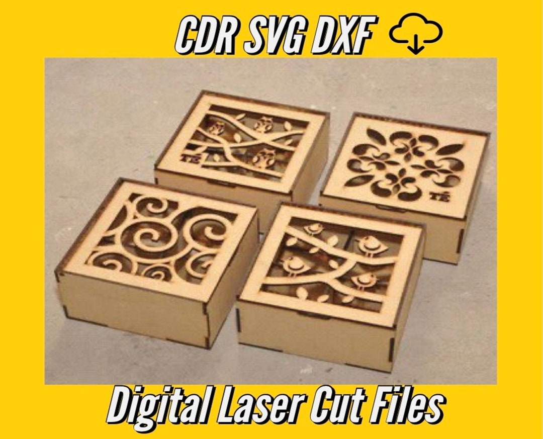 Set of 4 boxes laser cut files SVG DXF CDR vector plans for laser cnc ...