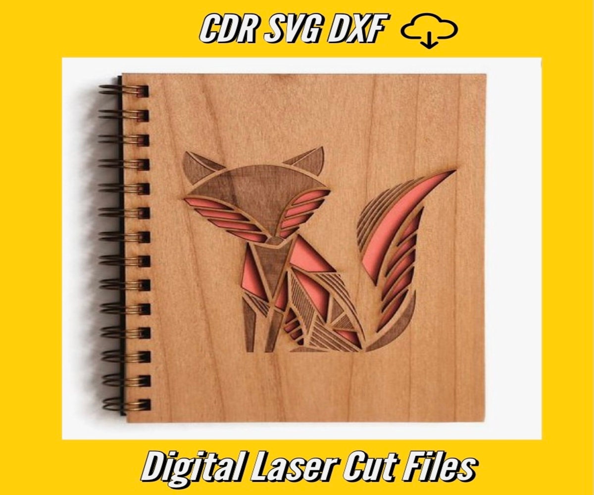 Notebook Fox Engraving Laser Cut Files SVG DXF CDR Vector Plans Laser ...