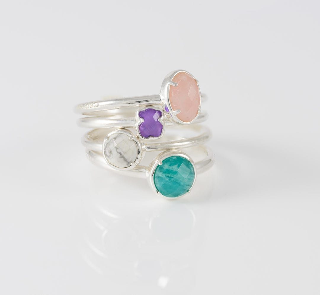Pack of 4 Tous Rings in Silver and Cool Color Gems - Etsy