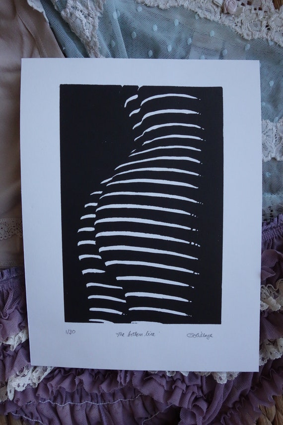 Linocut the Bottom Line Female Body Nude Silhouette | Etsy