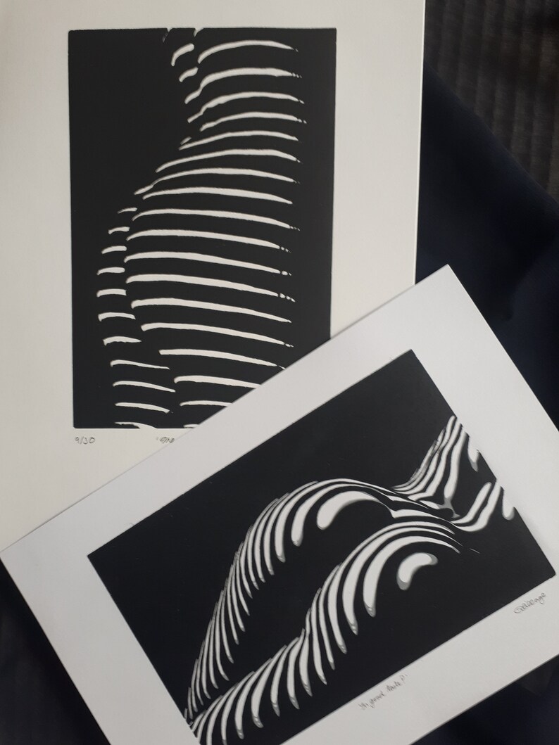 Linocut, the Bottom Line, Female Body, Nude, Silhouette, Lines, Hand ...