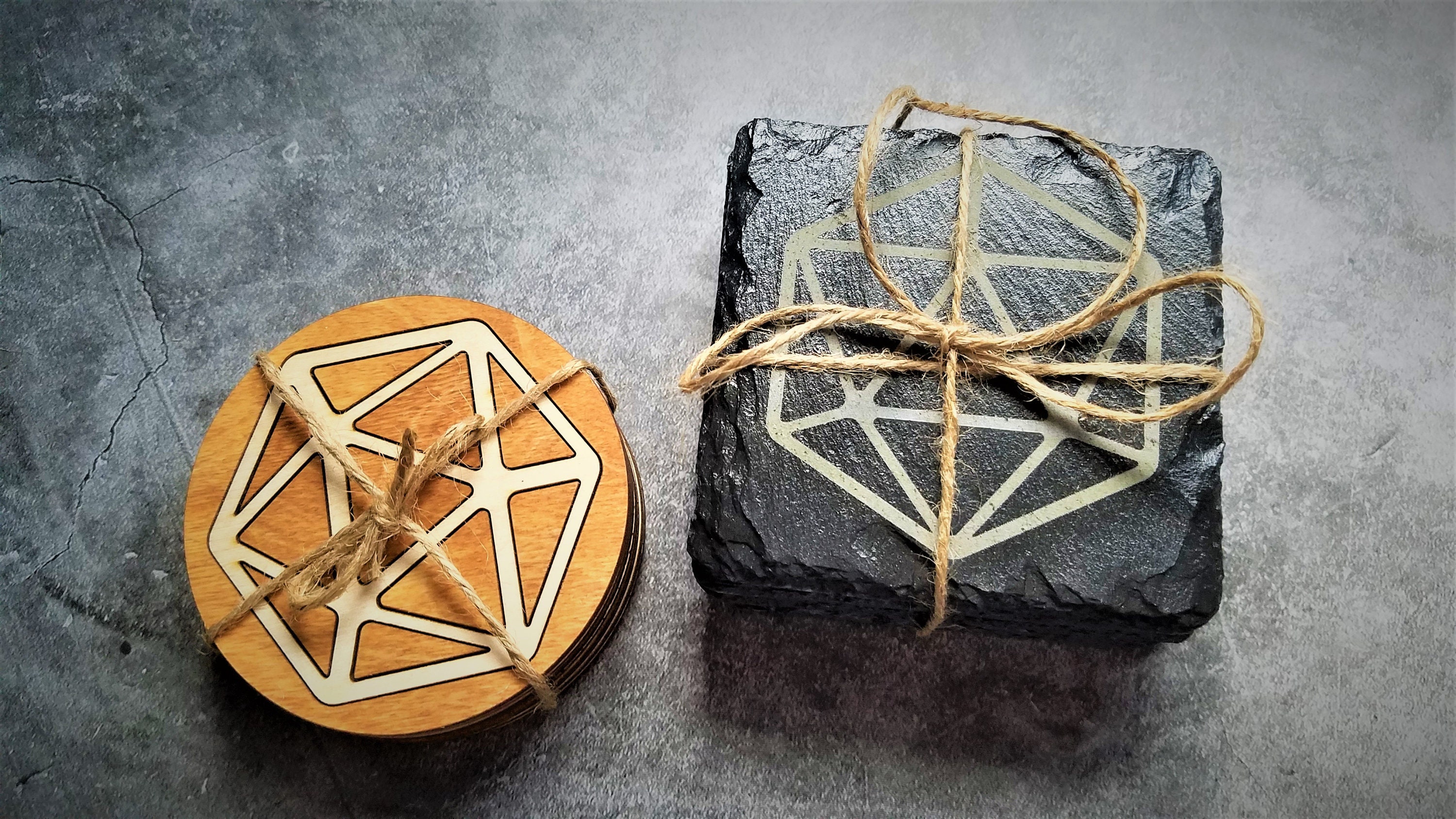 D20 Wood Inlay Coaster Set of Four Tabletop Gaming TTRPG | Etsy