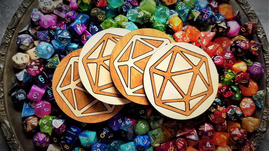 D20 Wood Inlay Coaster - Set of Four - Tabletop Gaming - TTRPG - RPG ...