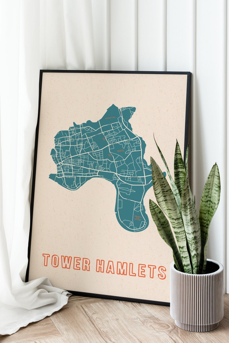 Tower Hamlets Map Print // Mapa de Tower Hamlets // Impresiones digitales // London Map ...
