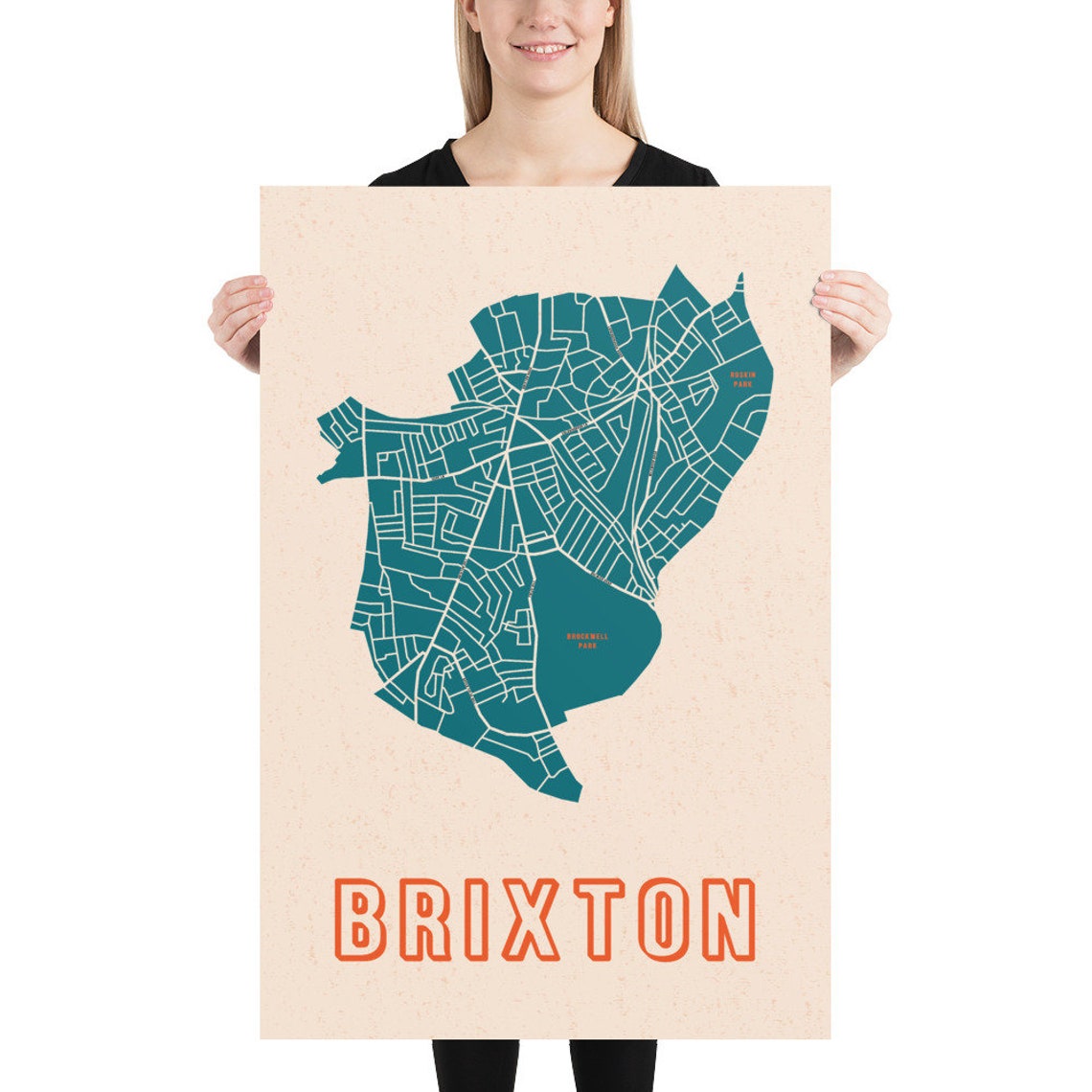 Brixton Map Print | London Borough Art, Beige Green Orange - Etsy UK