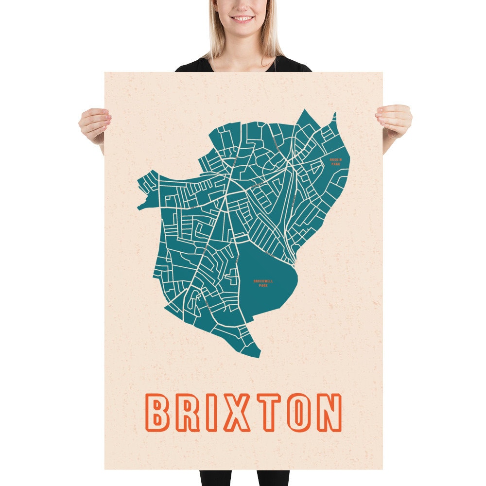 Brixton Map Print | London Borough Art, Beige Green Orange - Etsy UK