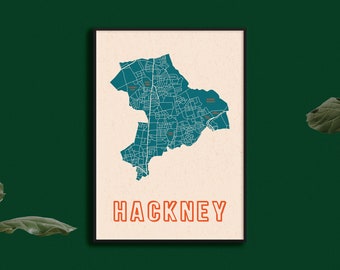 Hackney london Borough Retro Map Giclee Print - Etsy