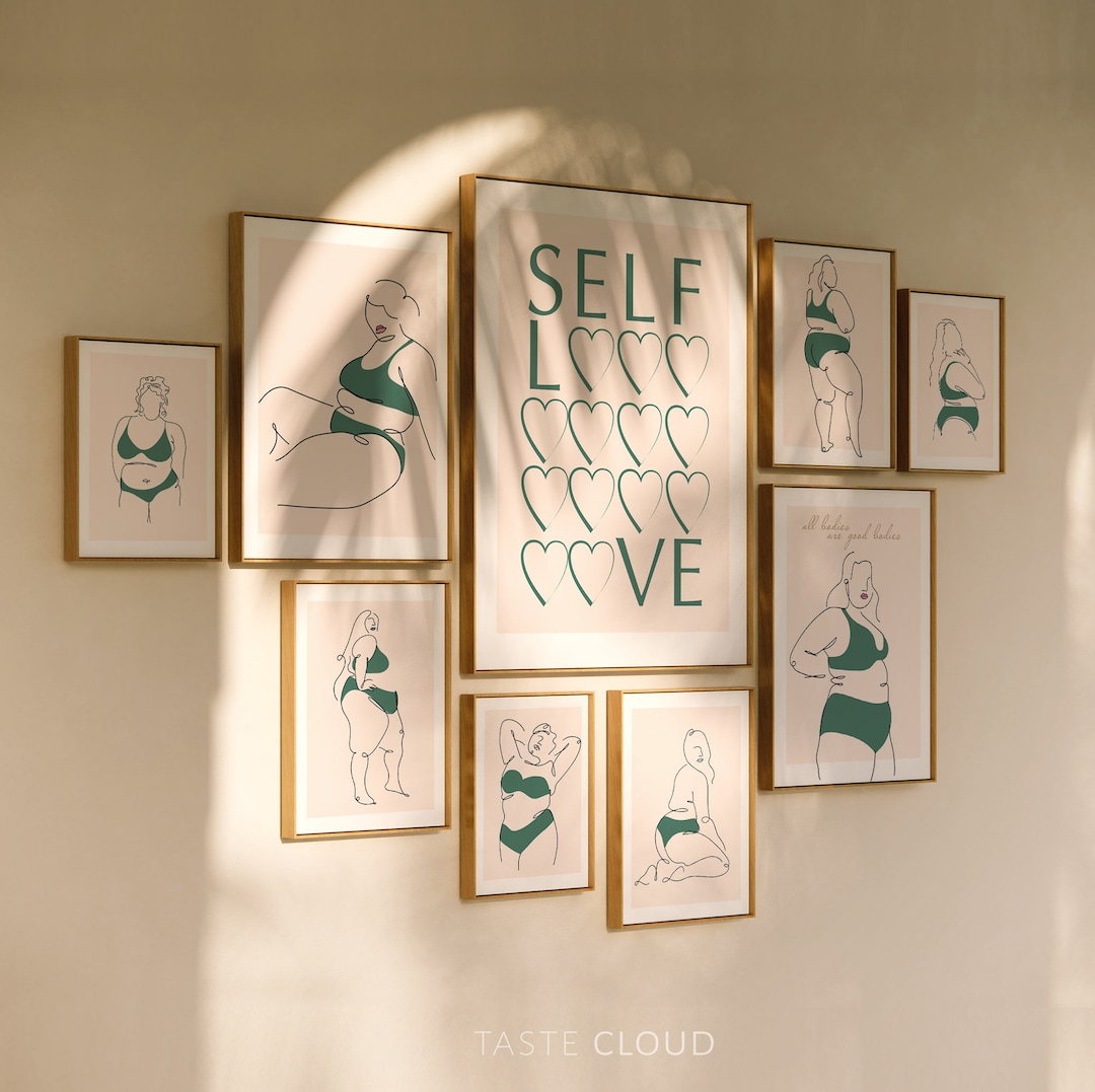 Body Positive Art Set of 9 Prints Female Line Art Print Sage Green ...