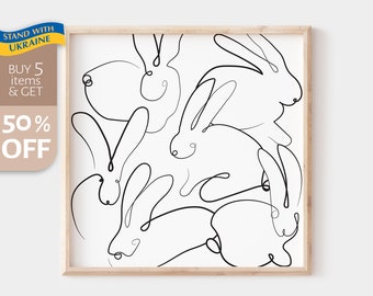 Rabbit Line Art - Etsy