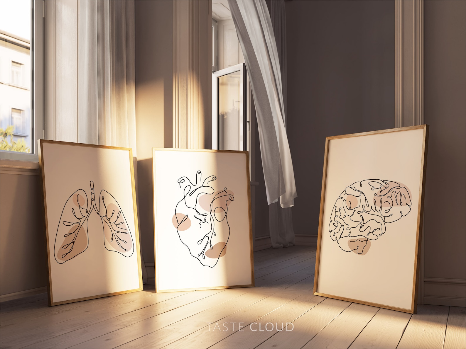 Medical Line Art Set of 3 Wall Art Prints Beige, Brain Poster Prints ...