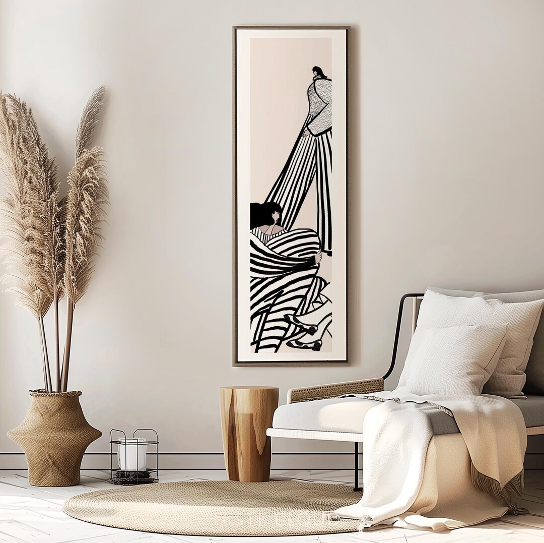 Narrow Abstract Woman Black and White Wall Art, Lagom Life Female ...