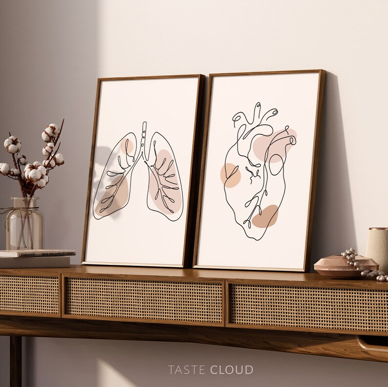 Medical Line Art Set of 3 Wall Art Prints Beige, Brain Poster Prints ...