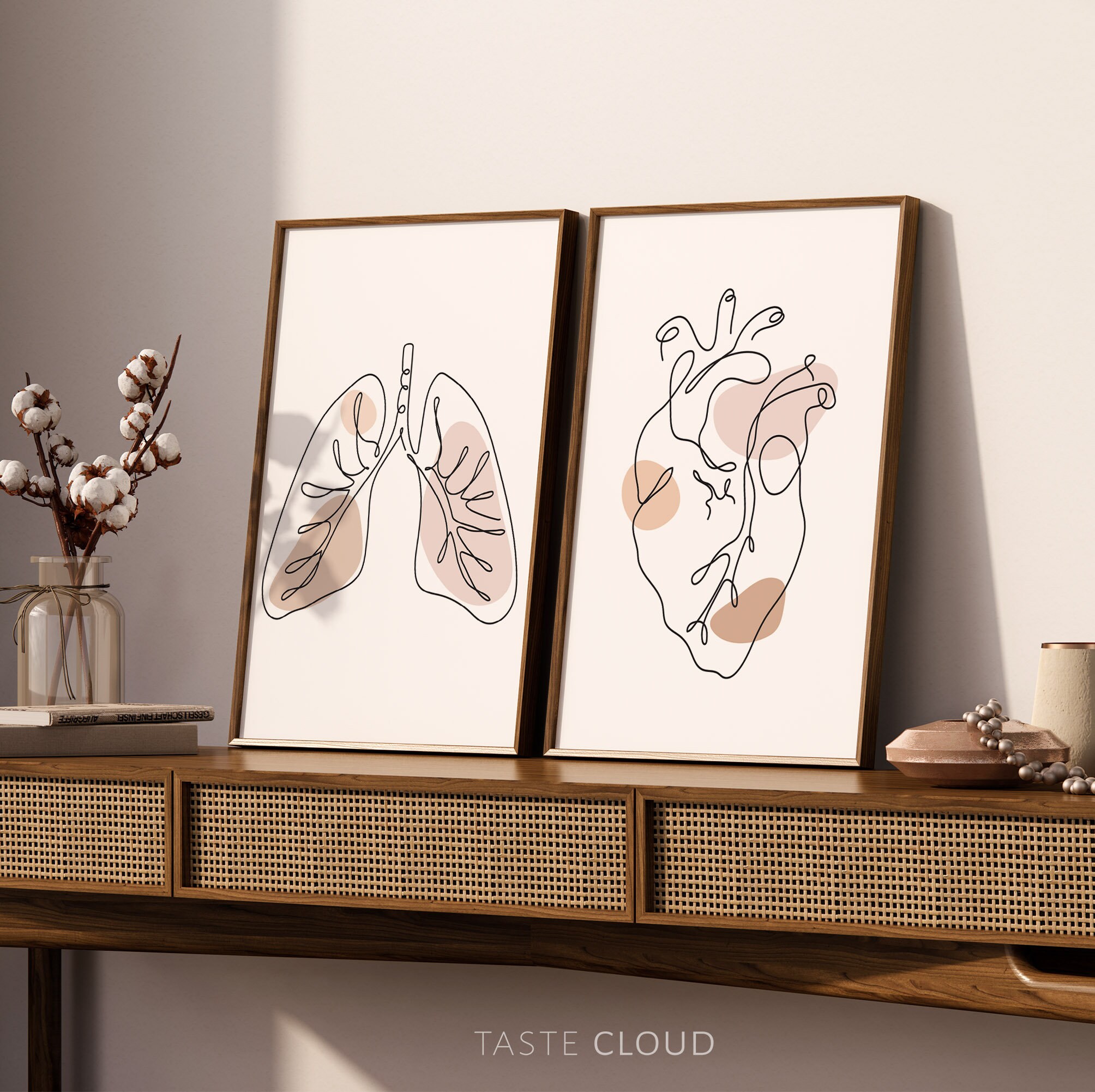 Medical Line Art Set of 3 Wall Art Prints Beige, Brain Poster Prints ...