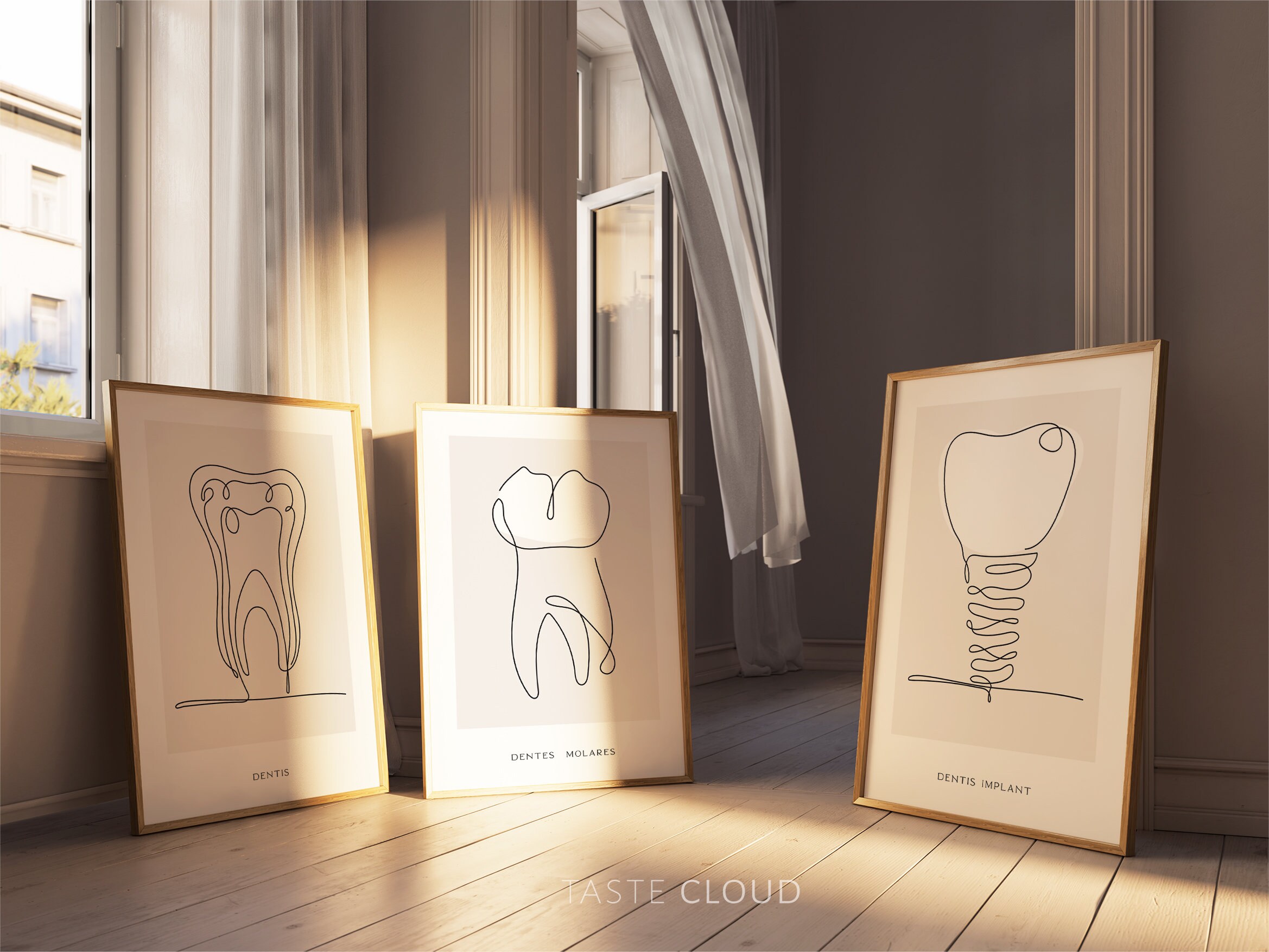 One Line Tooth Art Print, Dental Art Work Minimalist Set of 3 Digital ...