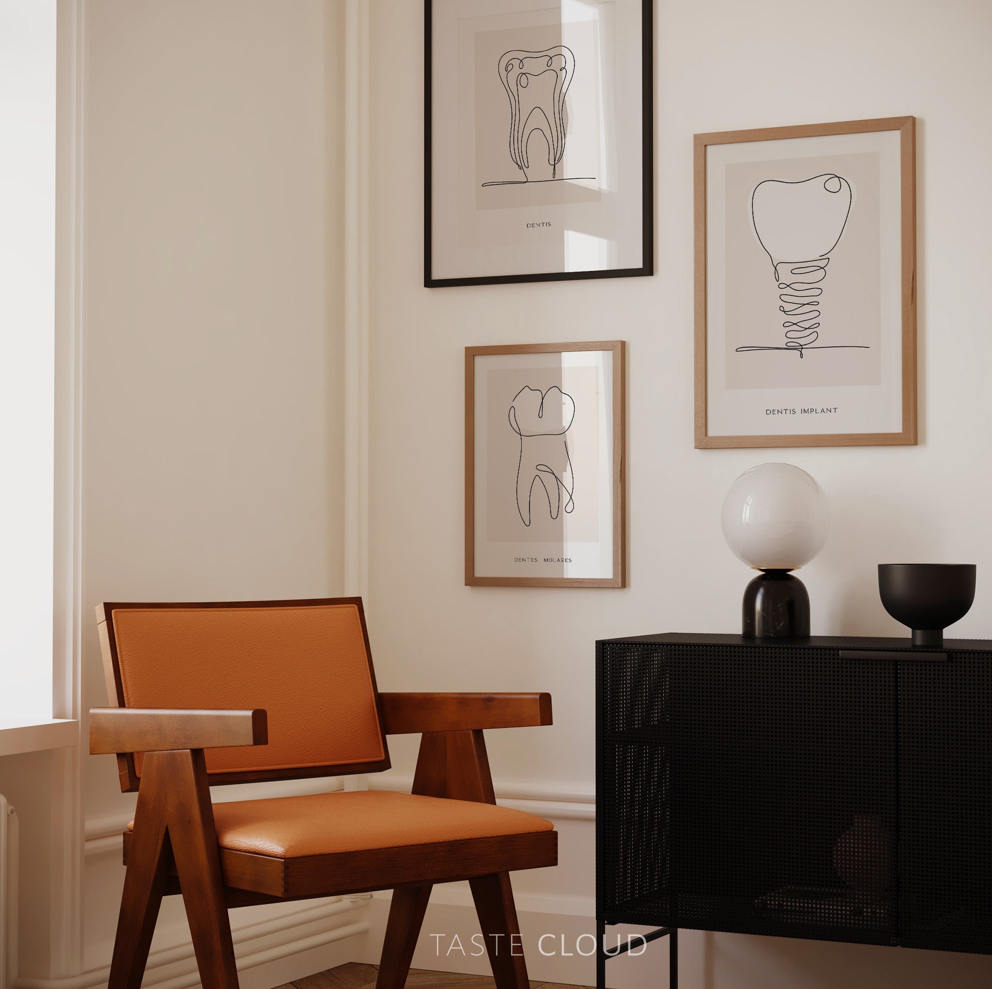 One Line Tooth Art Print, Dental Art Work Minimalist Set of 3 Digital ...