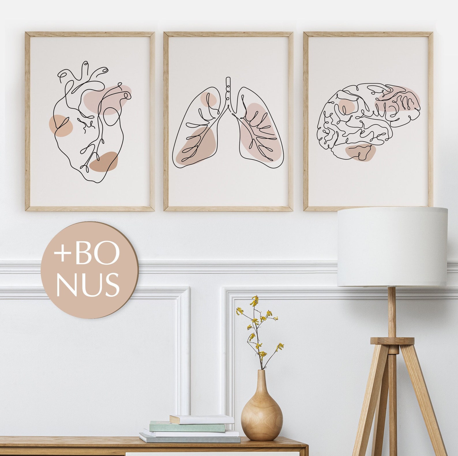 Medical Line Art Set of 3 Wall Art Prints Beige Brain Poster - Etsy