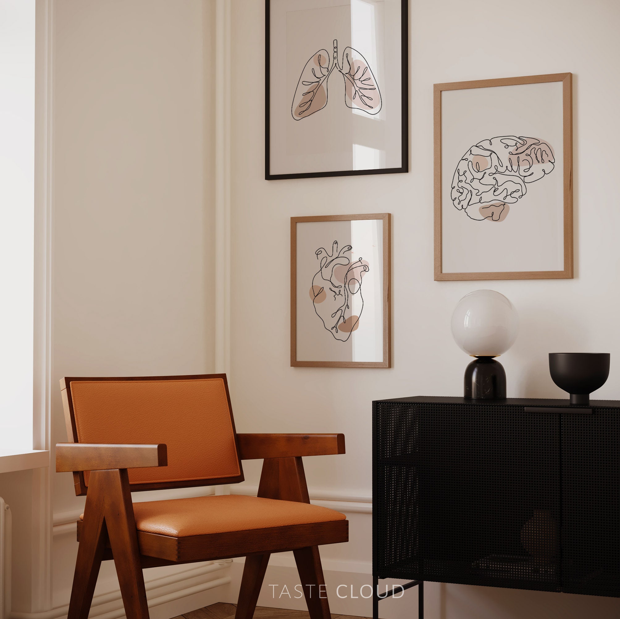 Medical Line Art Set of 3 Wall Art Prints Beige, Brain Poster Prints ...