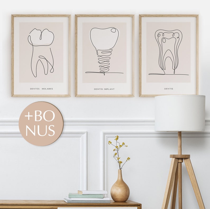 One Line Tooth Art Print Dental Art Work Minimalist Set of 3 - Etsy