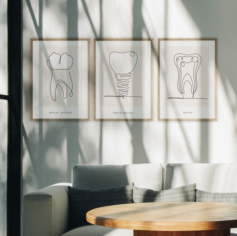 One Line Tooth Art Print Dental Art Work Minimalist Set of 3 - Etsy