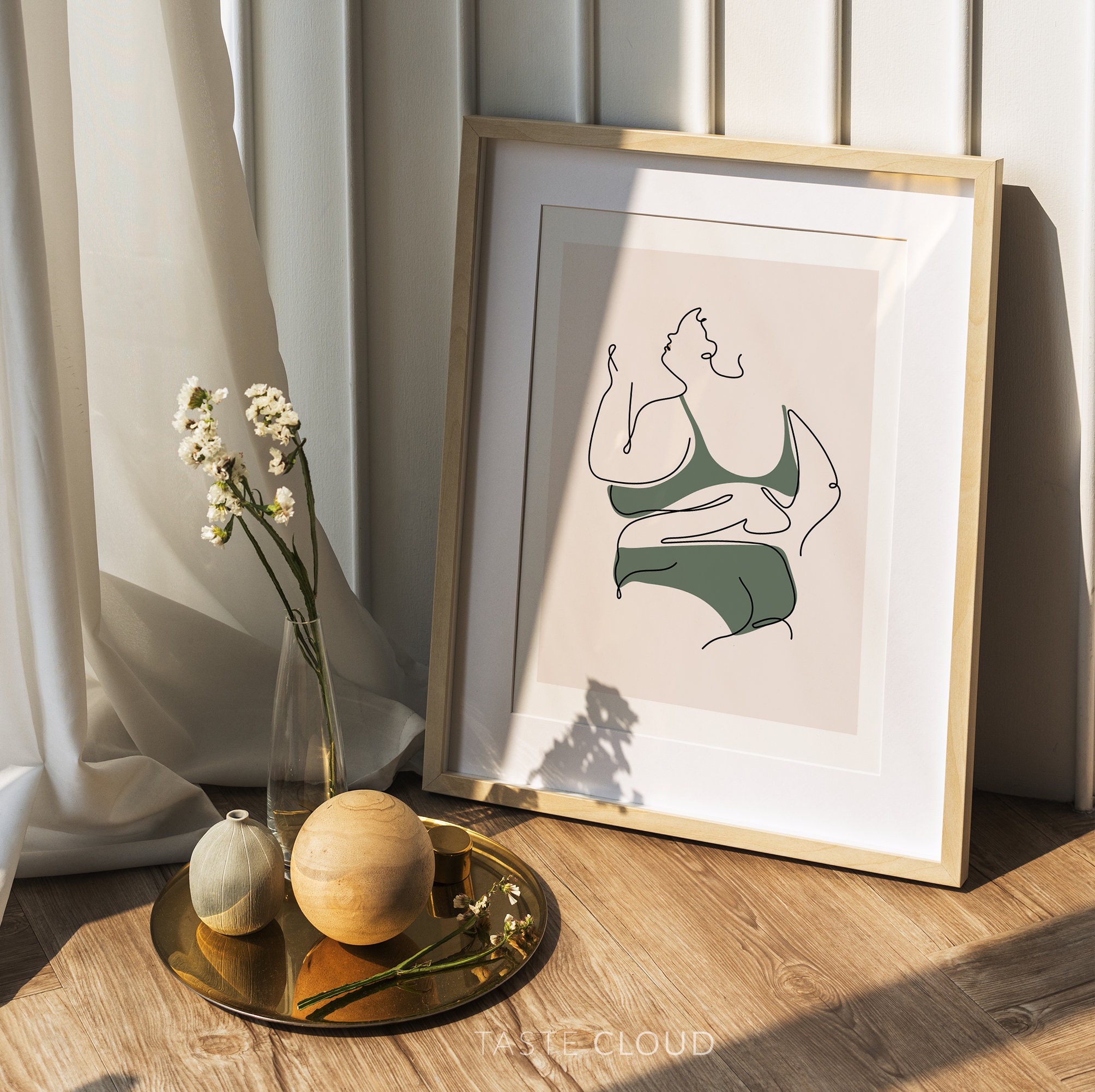 Body Positive Line Art Set of 3 Prints Green Curvy Woman Silhouette ...