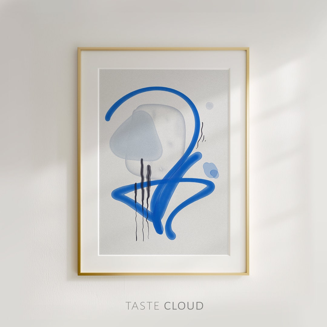Midcentury Modern Navy Blue Wall Art Aesthetic Poster Mid Century ...