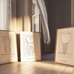 One Line Tooth Art Print, Dental Art Work Minimalist Set of 3 Digital ...