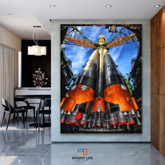 Drawing & Illustration Space Rocket Canvas Rocket Wall Art Flying ...