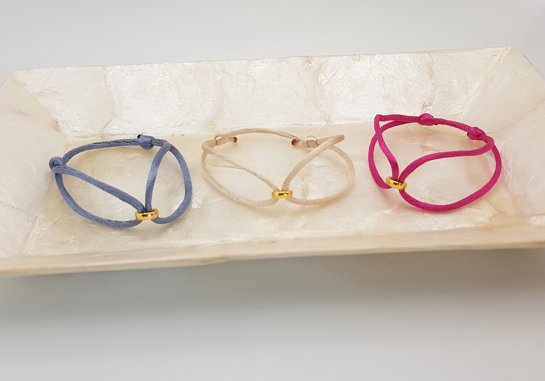 Satin Bracelet With Small Ring, Gold Ring, Silver Ring, Cord Bracelet ...