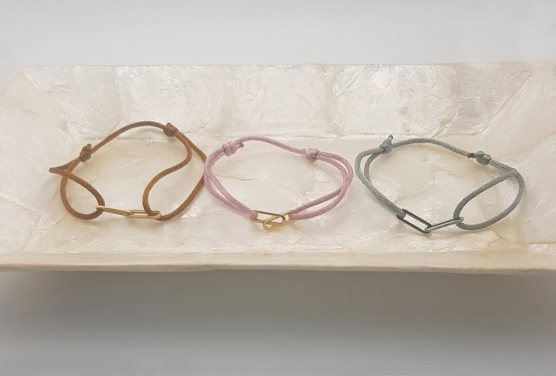 Double Link Satin Bracelet, Gold, Silver, Handmade, Silk, Cord Bracelet ...