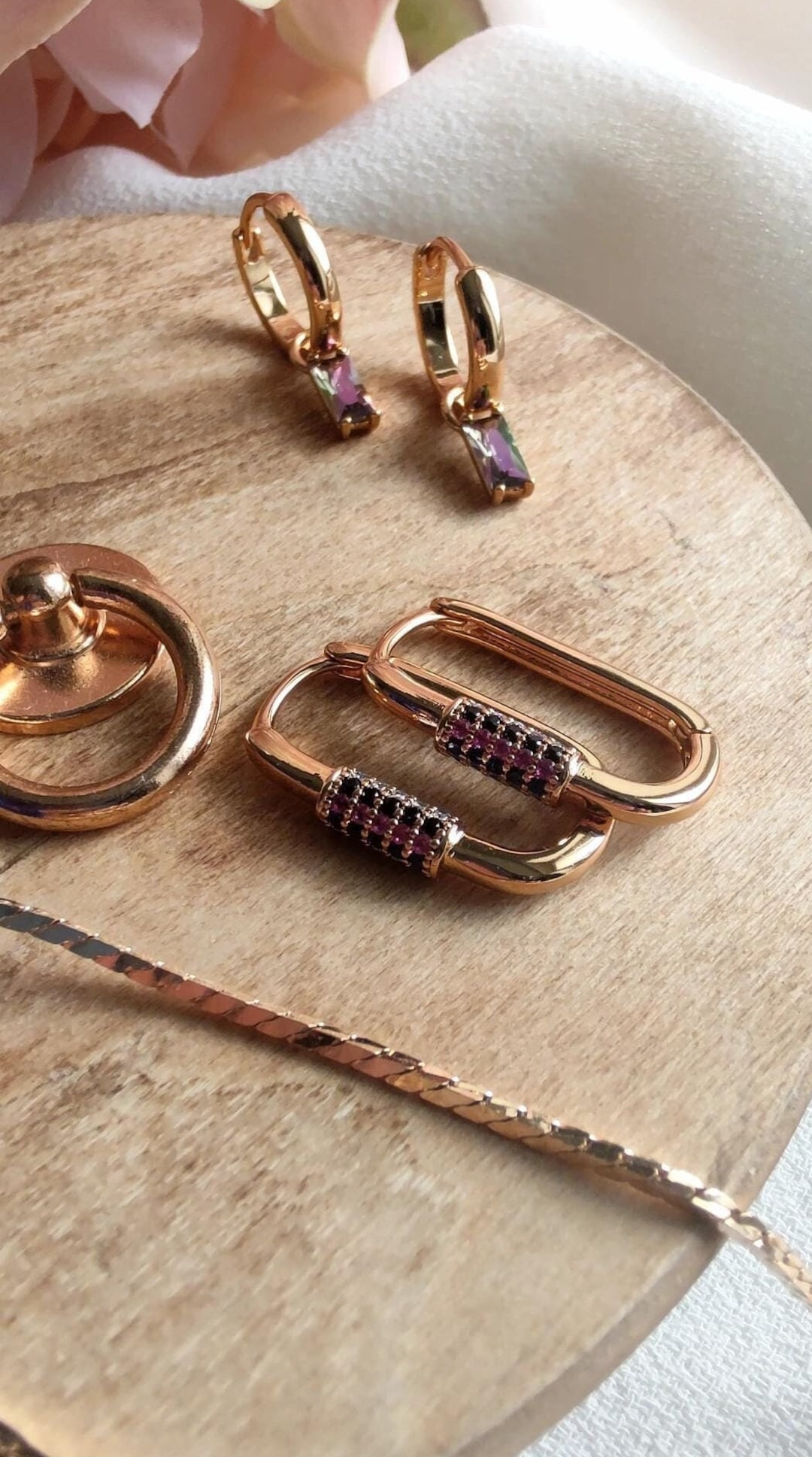 Paved U-link Gold Hoop Earrings, U Shape Hoop Earrings, U-link Earrings ...