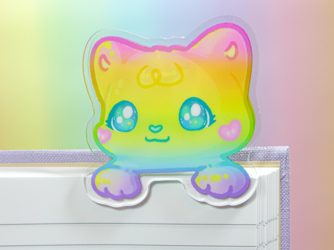 Rainbow Acrylic Paper Clip ~ Cute Pastel Cat Binder Clip ~ Kawaii Kitty ...