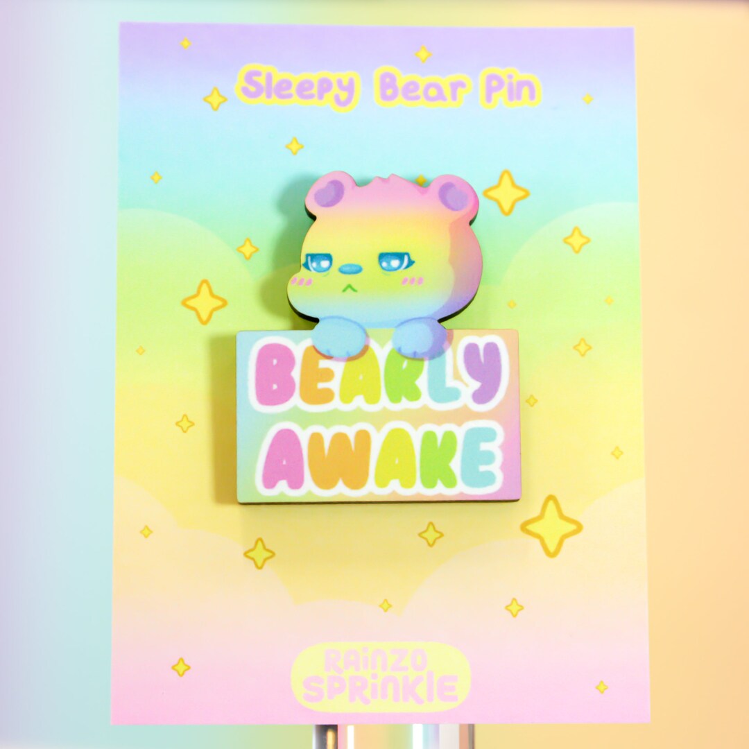 Bearly Awake Pun Pin ~ Cute Wooden Pin ~ Gifts for Tired People ...